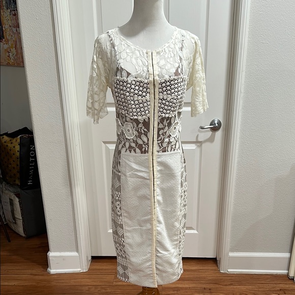 Byron Lars | Dresses | Byron Lars White Sheath Midi Dress With Flutter ...